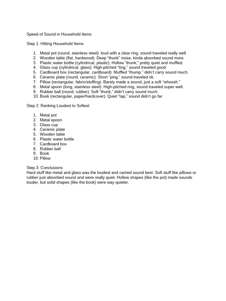 Speed of Sound in Household Items Ridgway | PDF