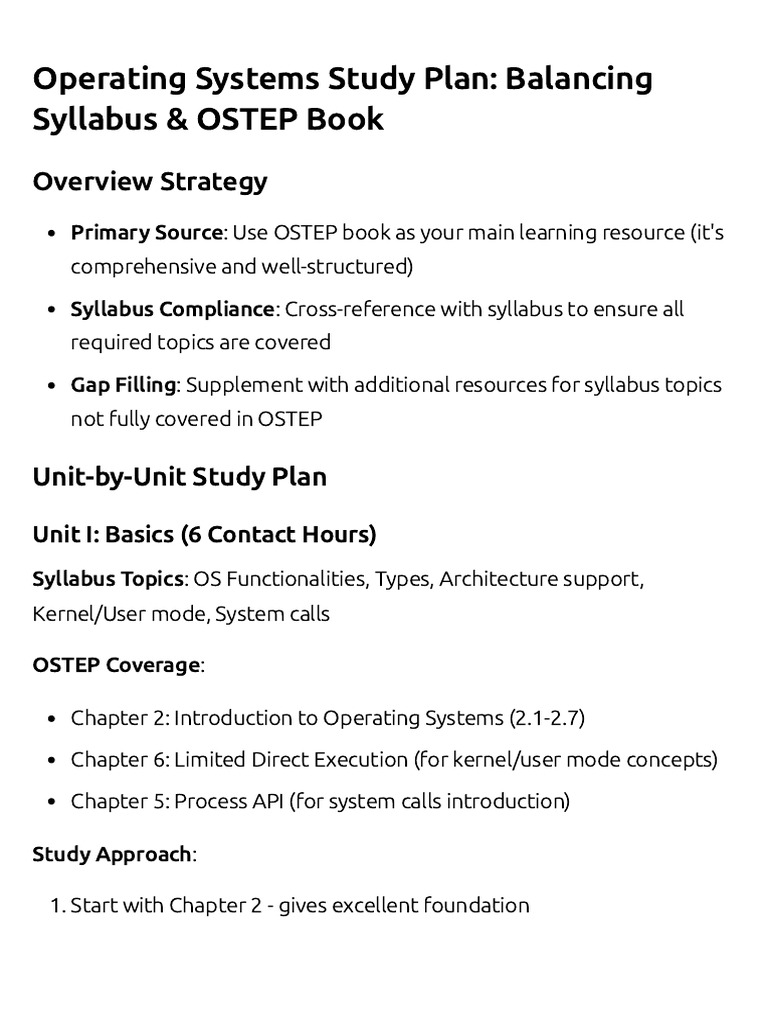 Operating Systems Study Plan - Balancing Syllabus & OSTEP Book | PDF | File System | Scheduling ...
