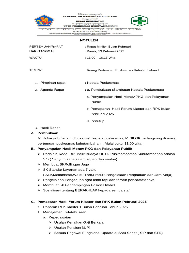 Notulen Minilok Peb25 | PDF