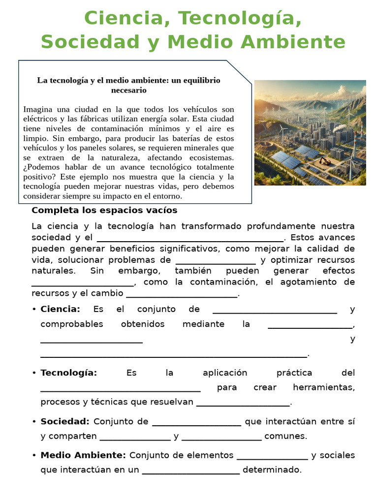Ficha 1 Ciencia, Tecnología, Sociedad y Medio Ambiente | PDF | Entorno ...