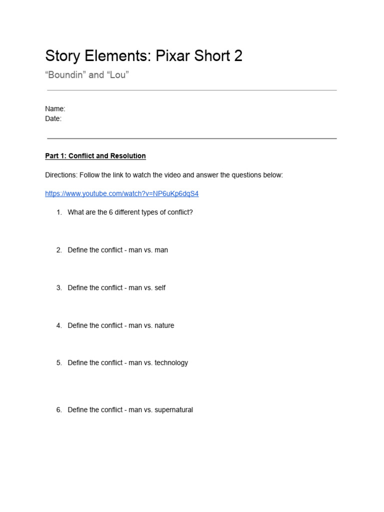Story Elements - Pixar Short 2 | PDF | Psychological Concepts | Social ...
