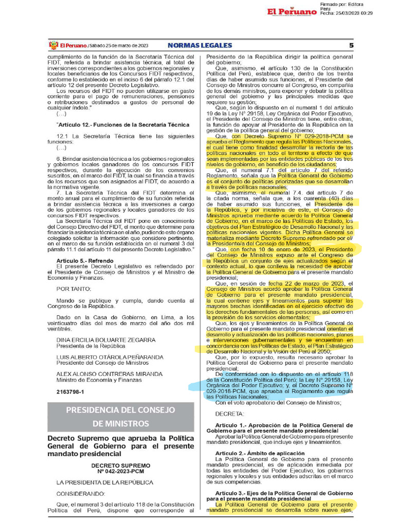 Decreto Supremo N°042 - 2023-PCM | PDF