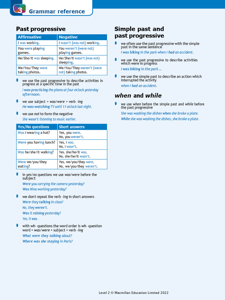 Past Progressive Grammar Guide | PDF | Adjective | Noun
