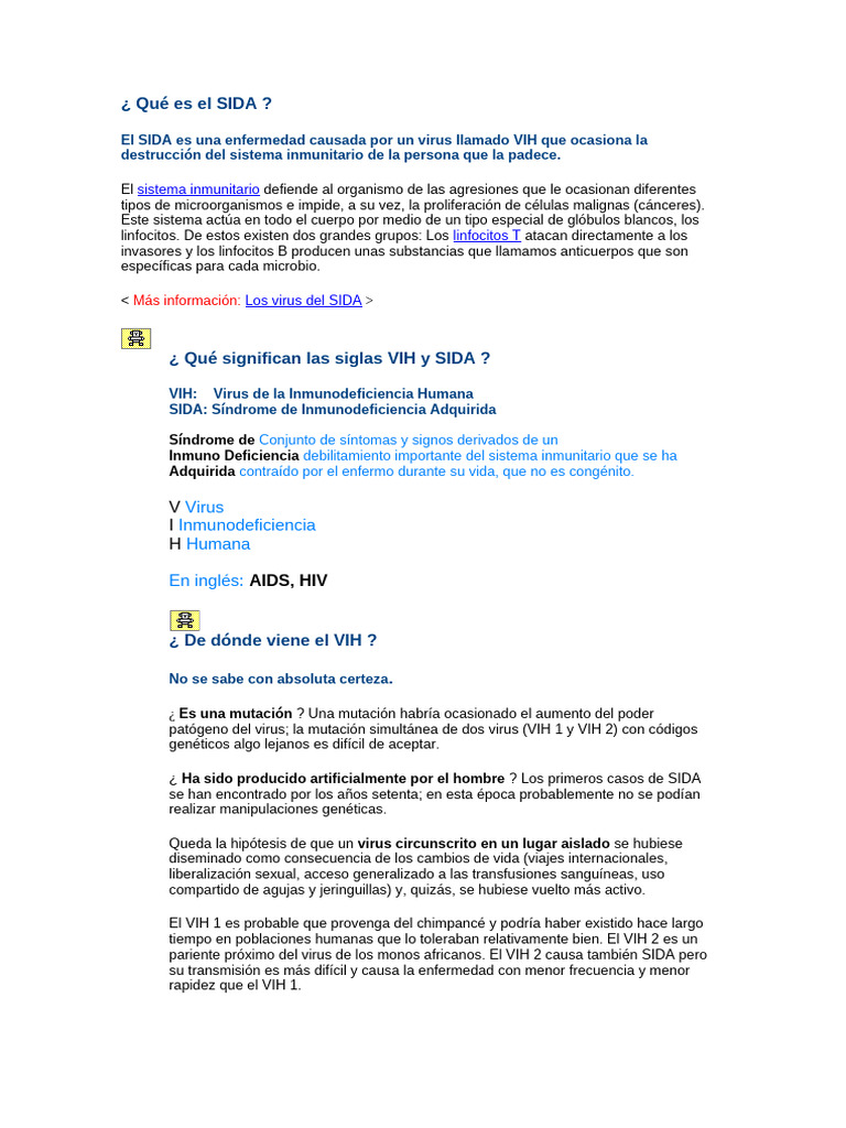 ¿Qué es el SIDA y cómo se transmite? | PDF | VIH | VIH / SIDA