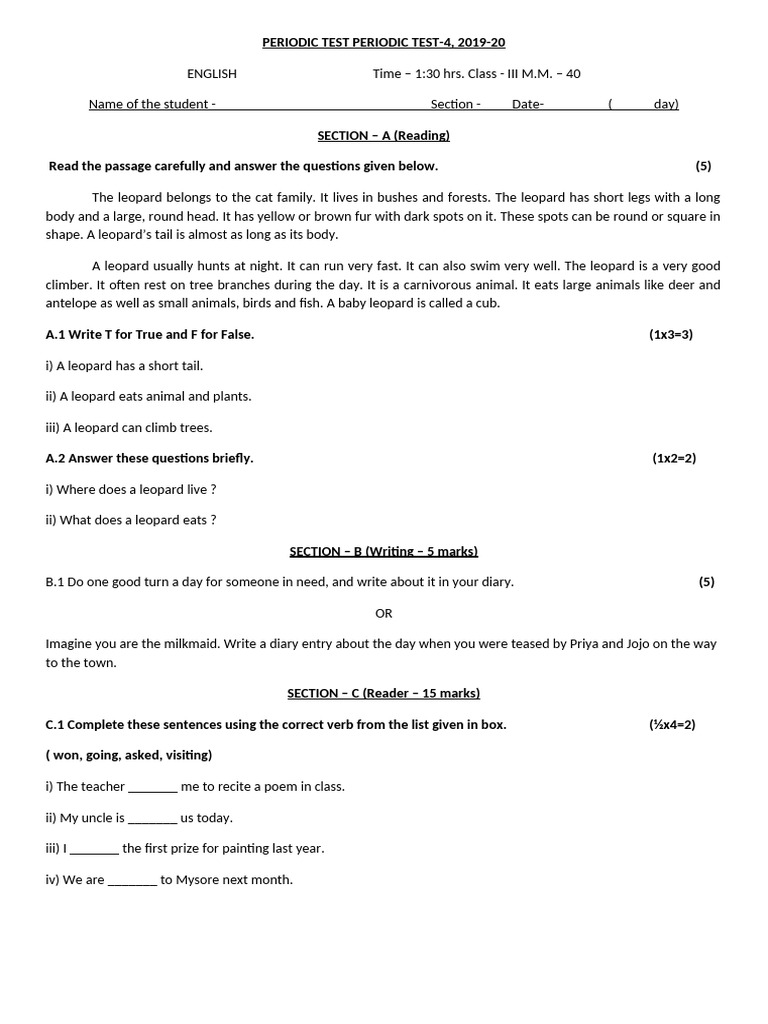 Periodic Test Periodic Test English | PDF | Leopard | Zoology