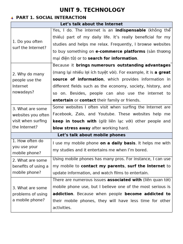 Unit 9. Technology With Answer | PDF | Smartphone | Internet