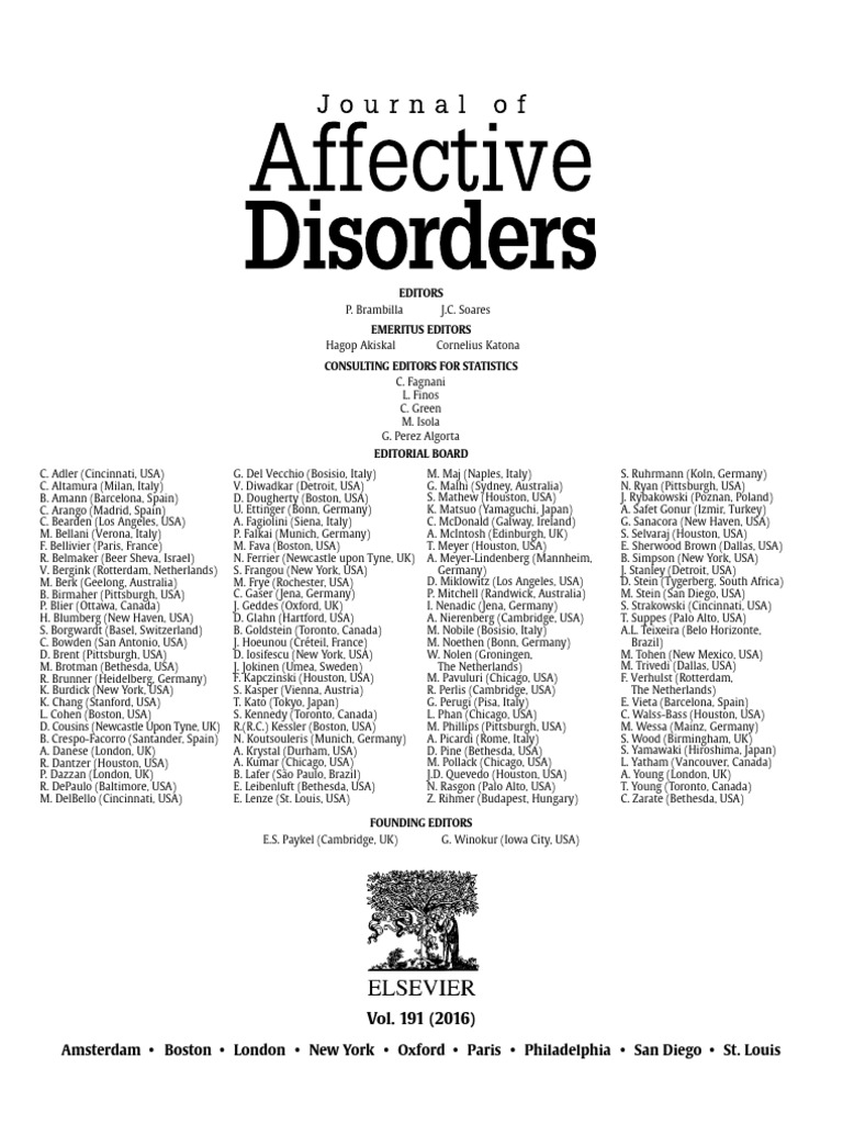 Editorial Board 2016 Journal of Affective Disorders | PDF
