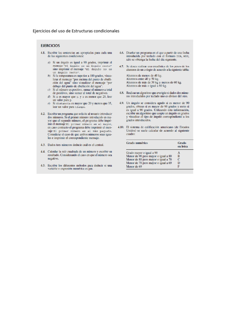 Ejercicios Del Uso de Estructuras Condicionales | PDF