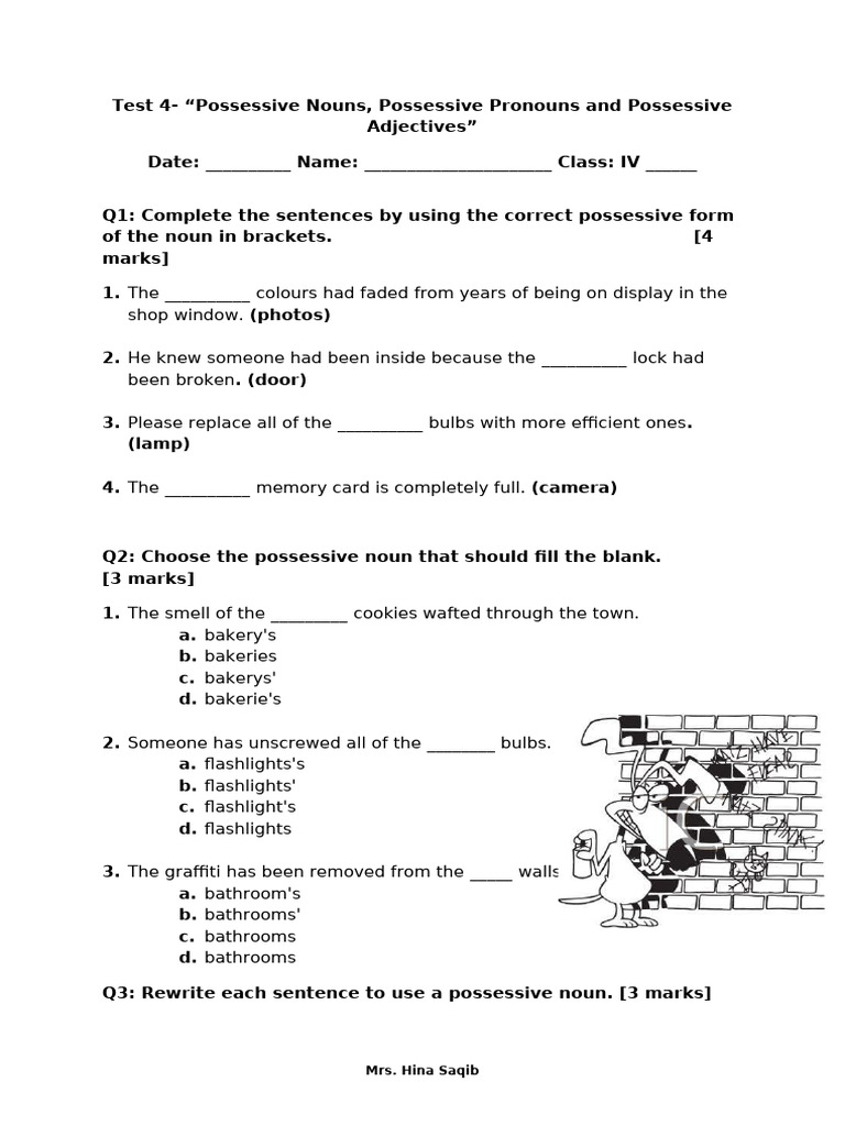 Possessive Adjectives Practice Test | PDF | Language Mechanics ...