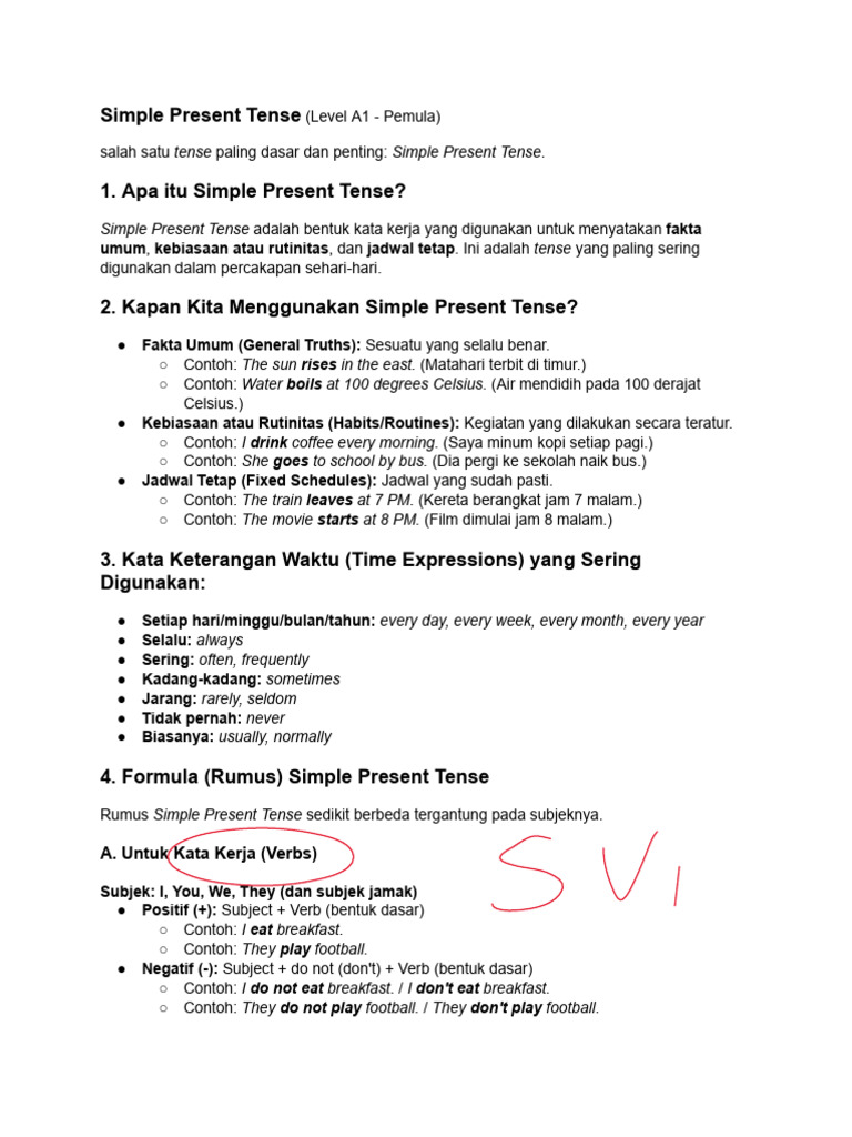 Panduan Simple Present Tense A1 | PDF | Subject (Grammar) | Adjective