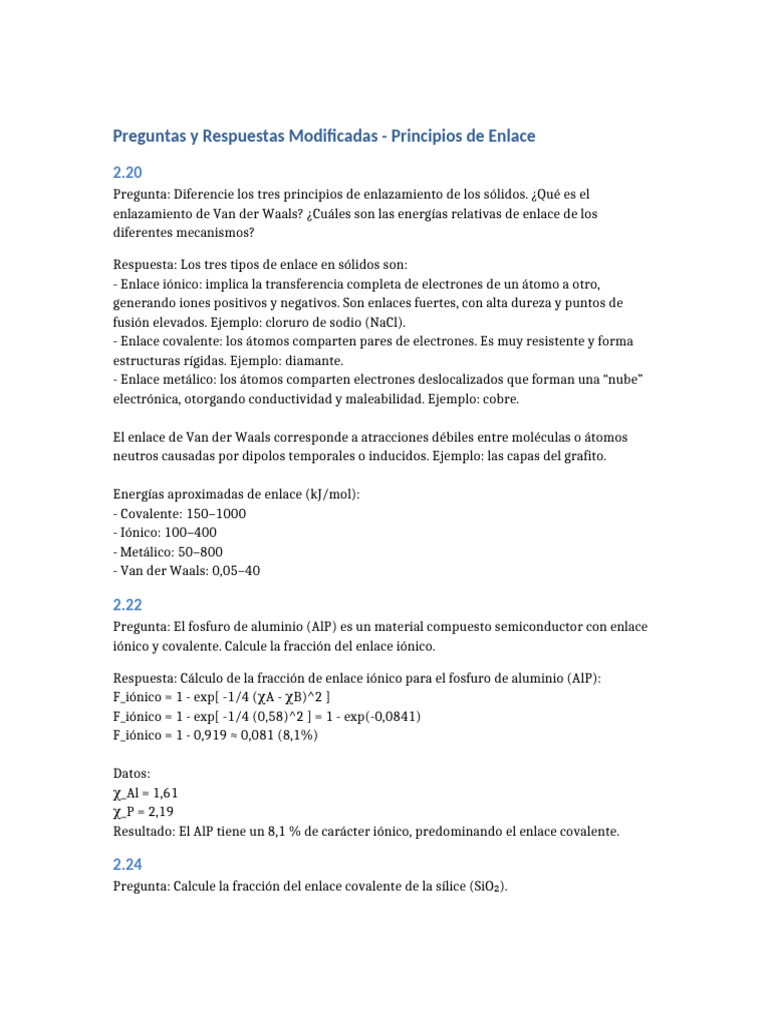 Tipos de Enlace en Sólidos y sus Propiedades | PDF | Enlace químico ...
