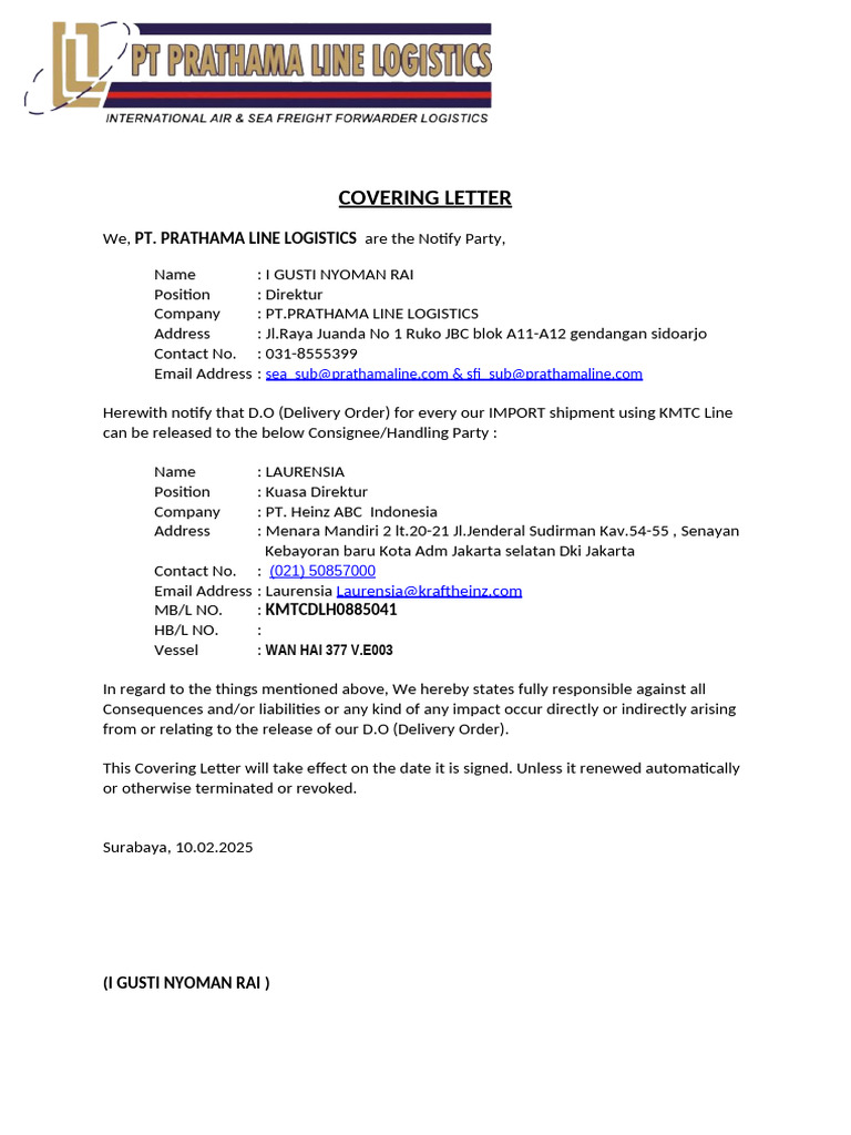 Covering Letter Kmtcdlh0885041 | PDF