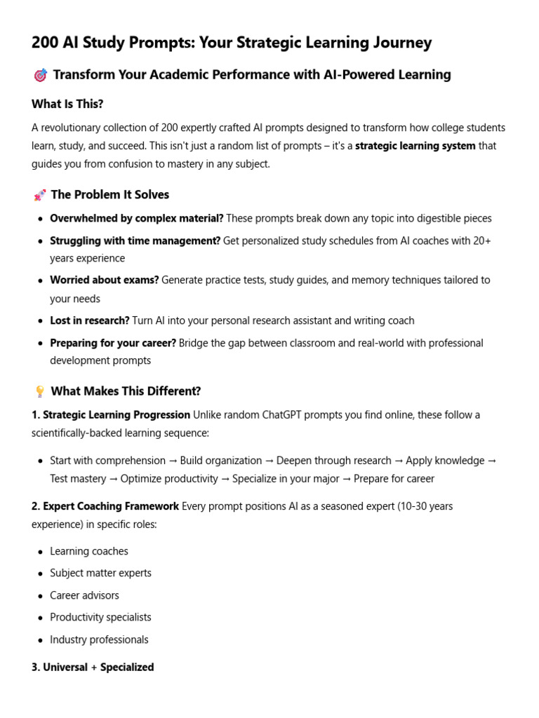 200 AI Study Prompts for Students | PDF | Artificial Intelligence ...