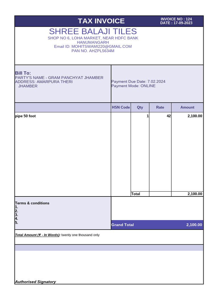 Tax Invoice for Pipe Purchase | PDF