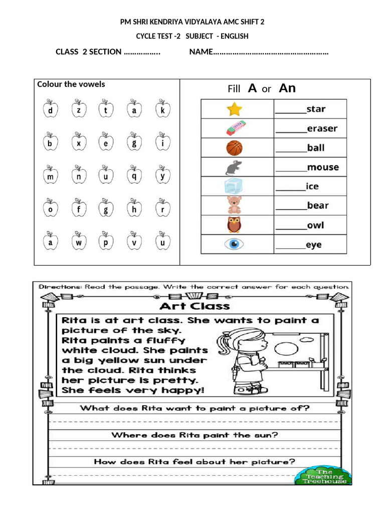 Class 2 English Cycle Test 2 Guide | PDF