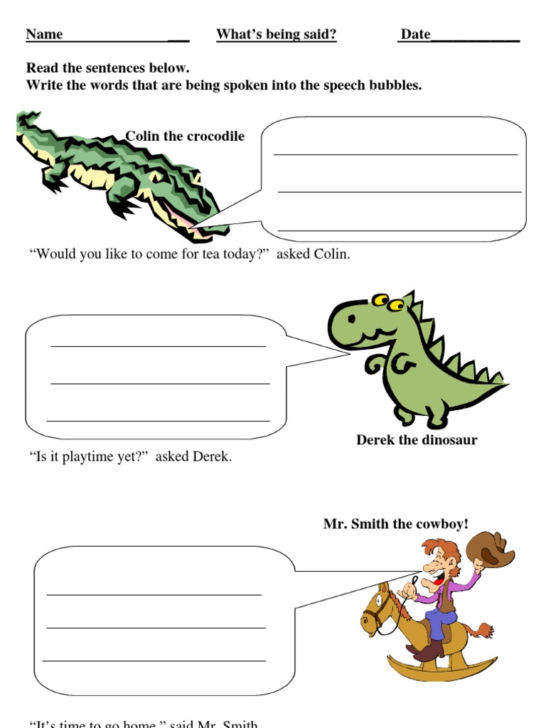Speech Bubble Writing Activity | PDF | Language Arts & Discipline ...