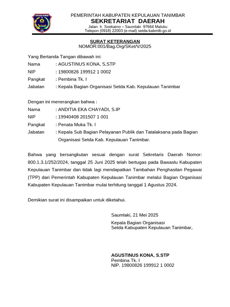 Surat Keterangan Tidak Dapat TPP | PDF