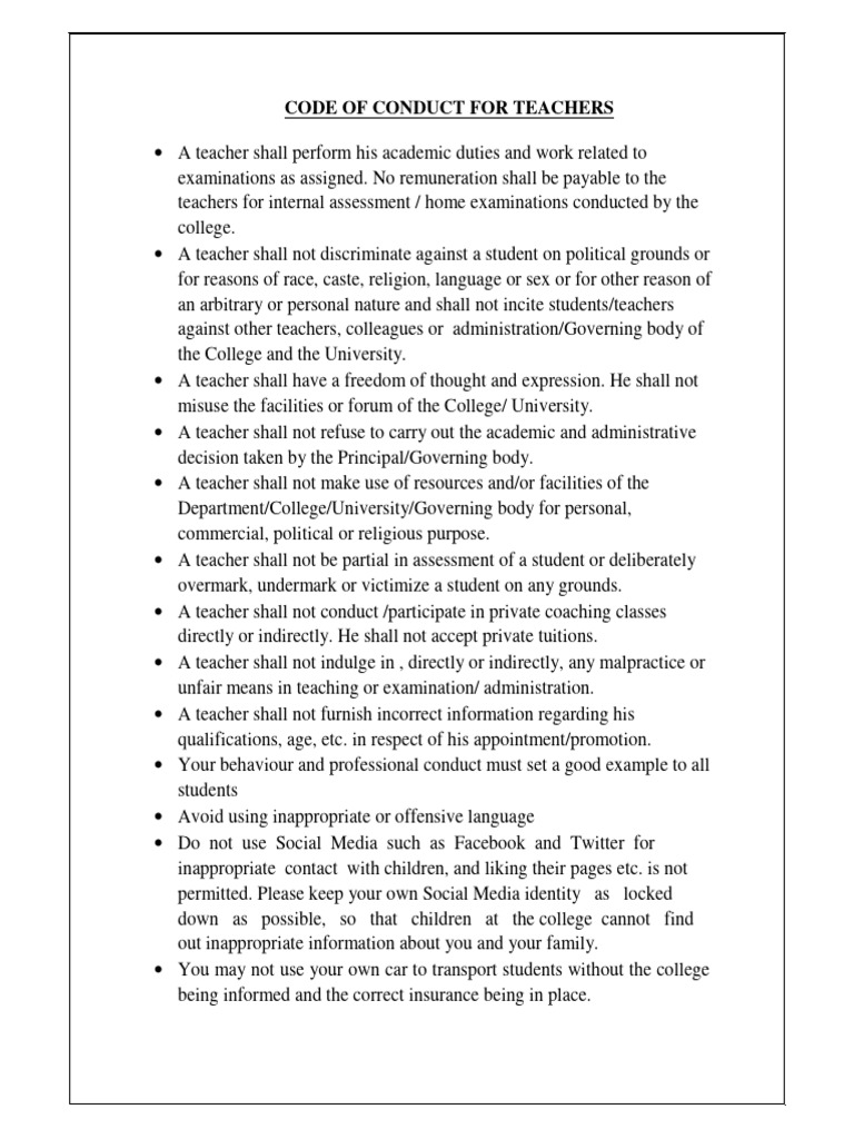Teacher Code of Conduct 2015 | PDF | Teachers