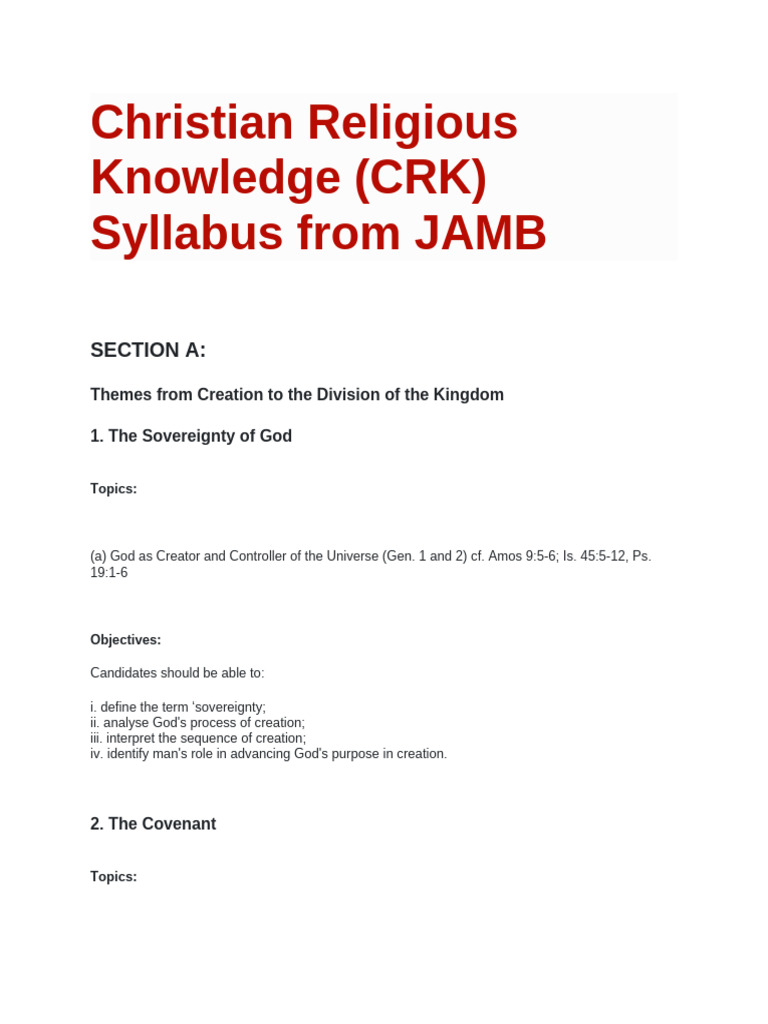 Christian Religious Knowledge Syllabus | PDF | Covenant (Biblical ...