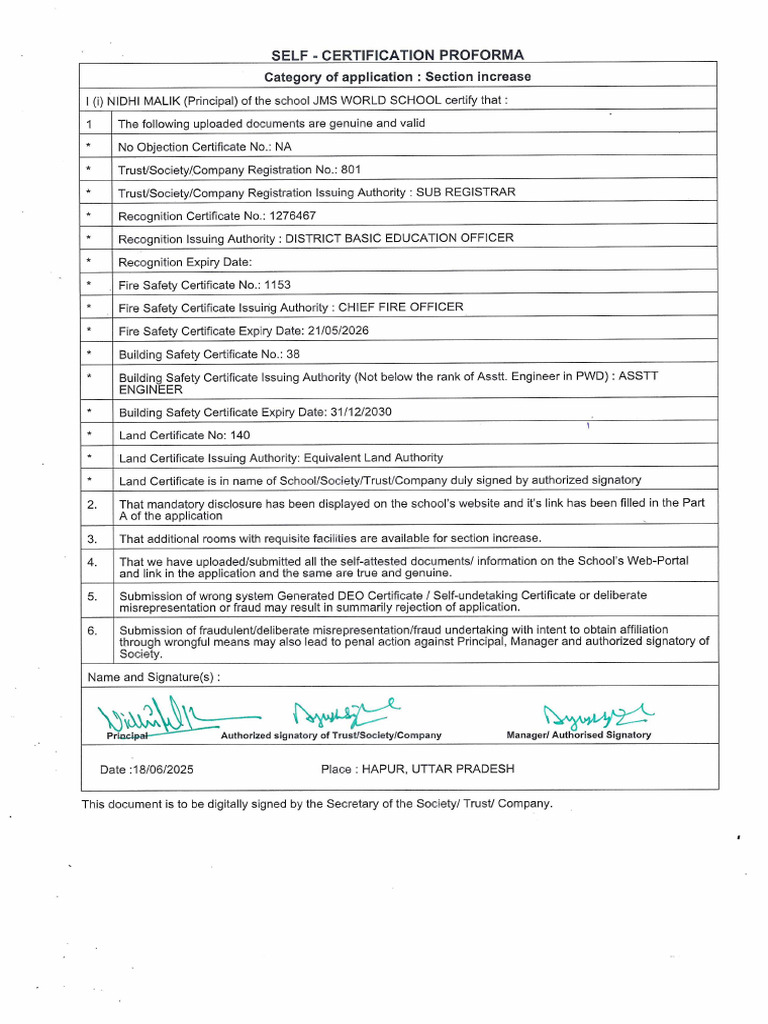 Self Certificate Scanned | PDF