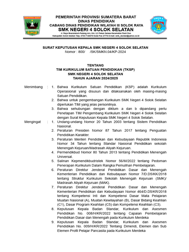 SK TPK KSP 2024 April SMKN 4 Solsel | PDF