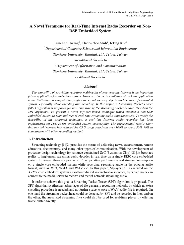 A Novel Technique For Real-Time Internet Radio Recorder On Non-DSP Embedded System | PDF | Data ...