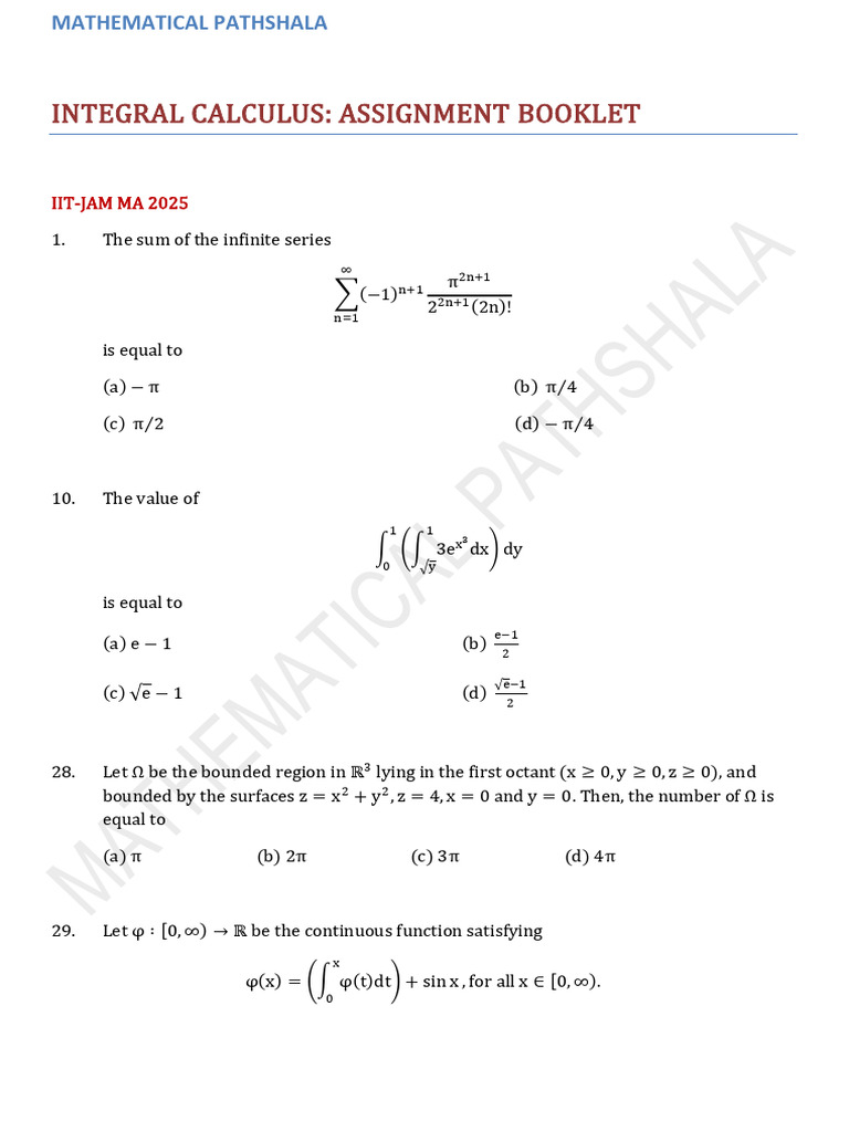 Integral Calculus Assignment Booklet | PDF | Area | Pi
