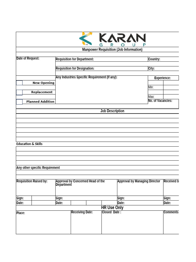 Manpower Requisition Form | PDF