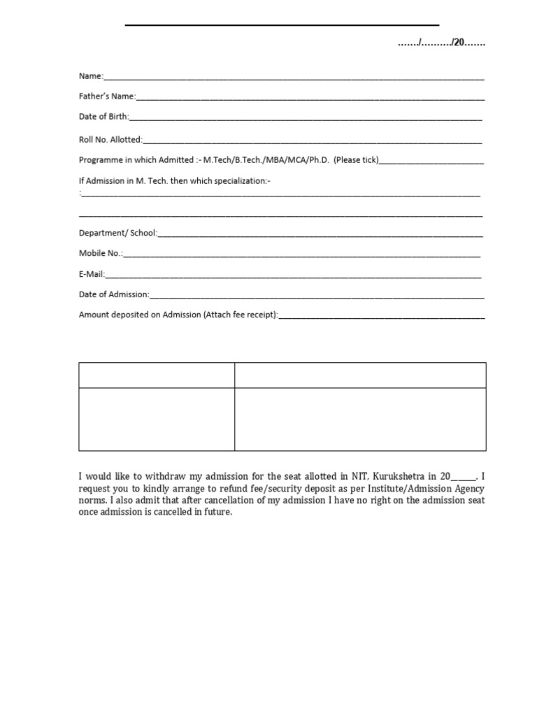 Admission Withdrawal Request Form | PDF