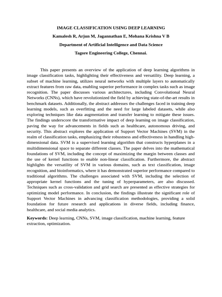 Deep Learning for Image Classification | PDF | Support Vector Machine ...