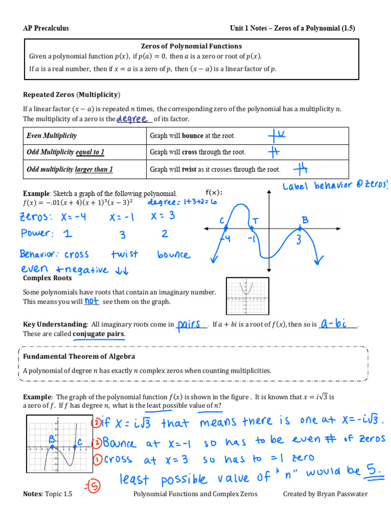 Polynomial Functions & Complex Zeros | PDF | Factorization | Zero Of A ...