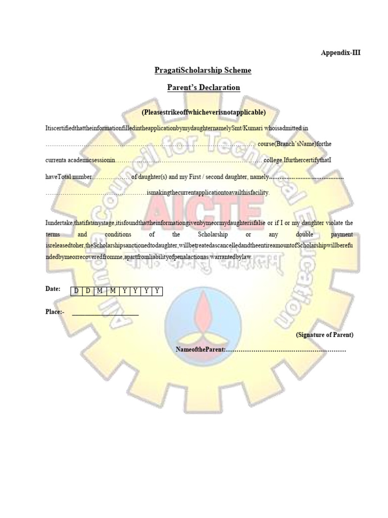 Parents Declaration (Appendix-III) | PDF