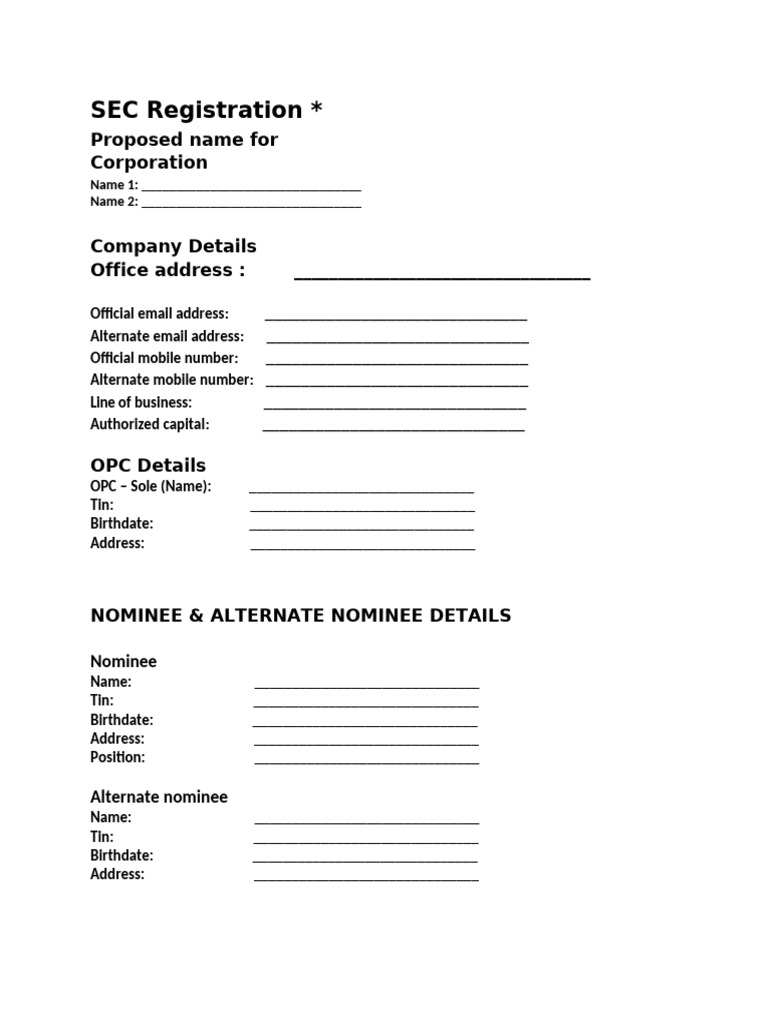 OPC Sec Registration Fill Up Forms | PDF