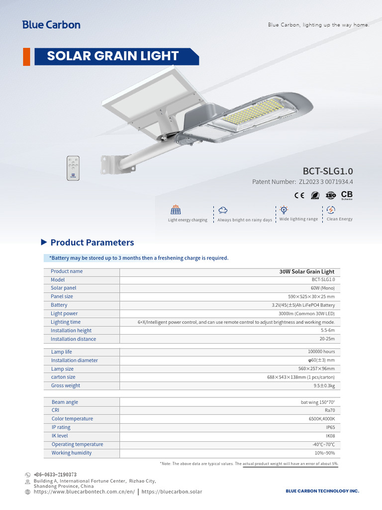 BCT SLG1.0 (带挑臂支架单套包装) Solar Grain Light | PDF | Light Emitting Diode ...
