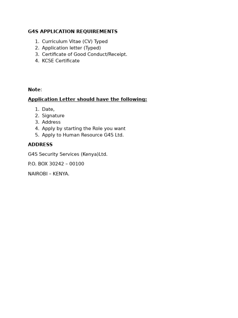 g4s Application Requirements | PDF