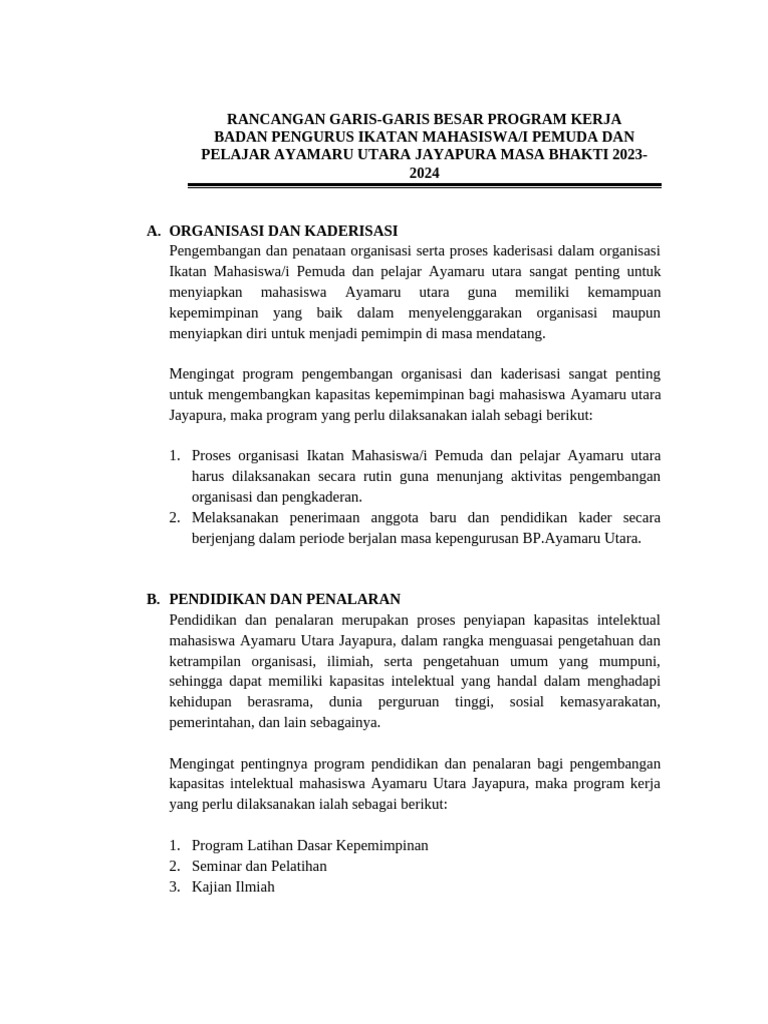 Program Kerja Ikatan Mahasiswa Ayamaru | PDF