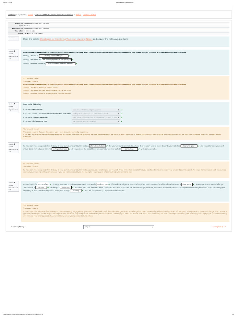 Learning Activity 5_ Attempt Review | PDF | Learning | Goal