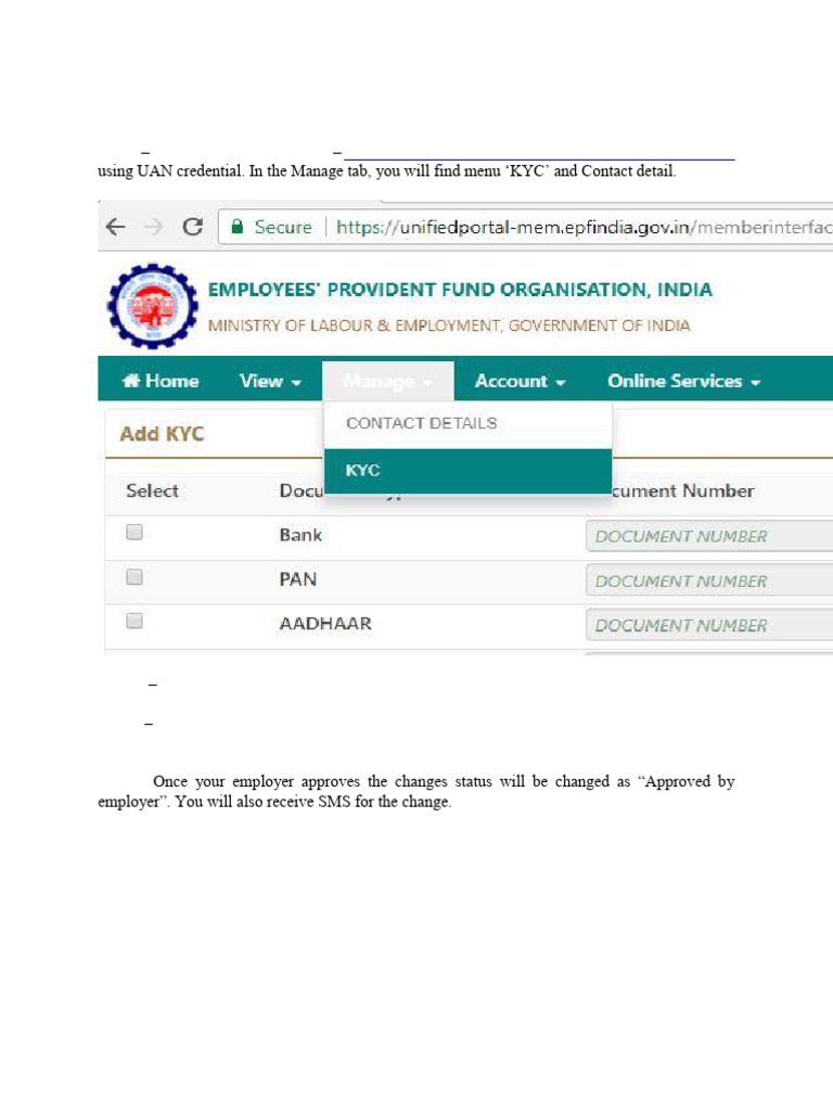 Online KYC Updation For EPF | PDF