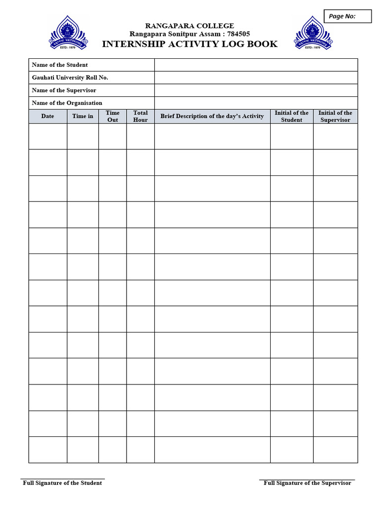 Internship Activity Log Book | PDF