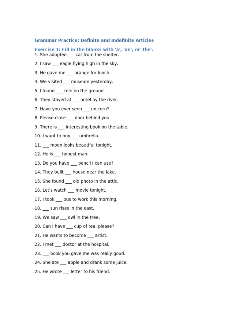 Articles Grammar Exercises LB | PDF