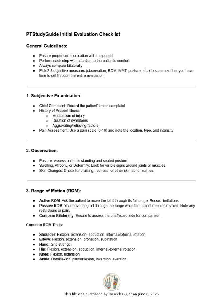 Musculoskeletal Exam Checklist Guide | PDF | Anatomical Terms Of Motion ...