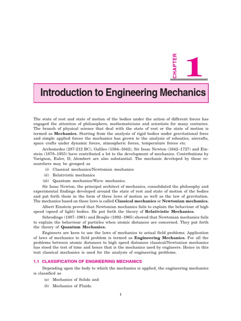 Introduction To Engineering Mechanics | PDF | Mechanics | Newton's Laws ...