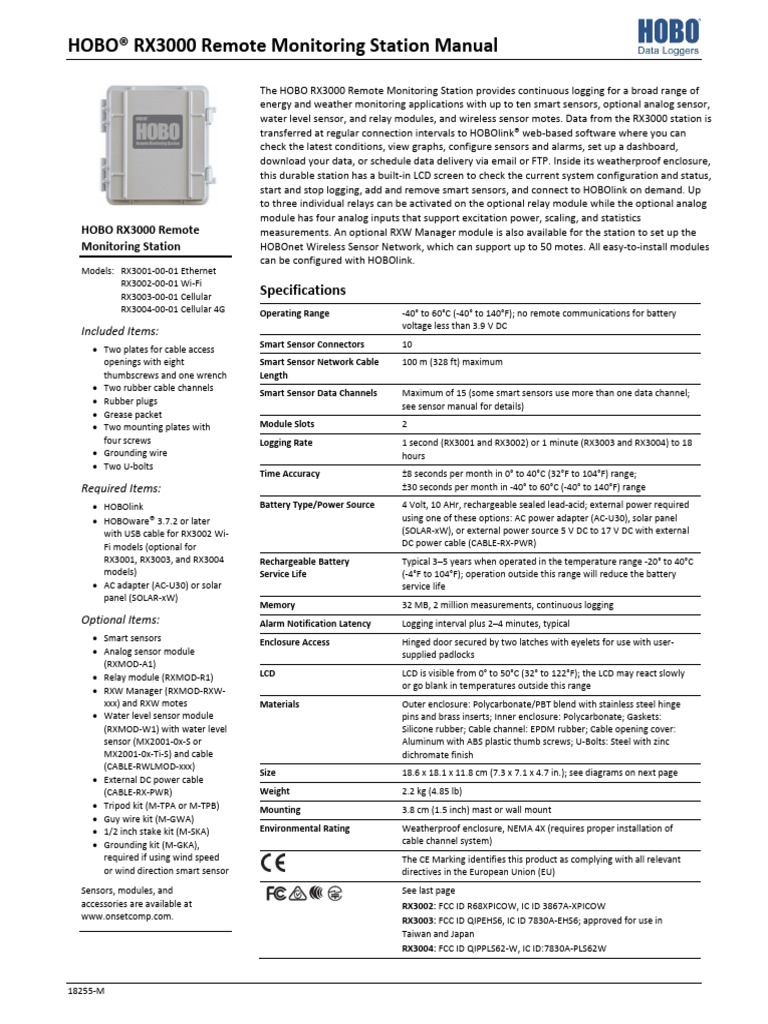 HOBO RX3000 Monitoring Station Manual | PDF | Ieee 802.11 | Electronics