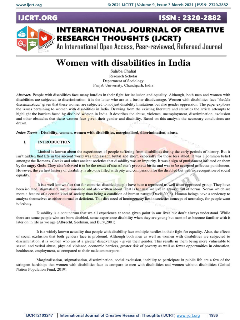 Disabilities Faced by Women in India | PDF | Disability | Social Exclusion