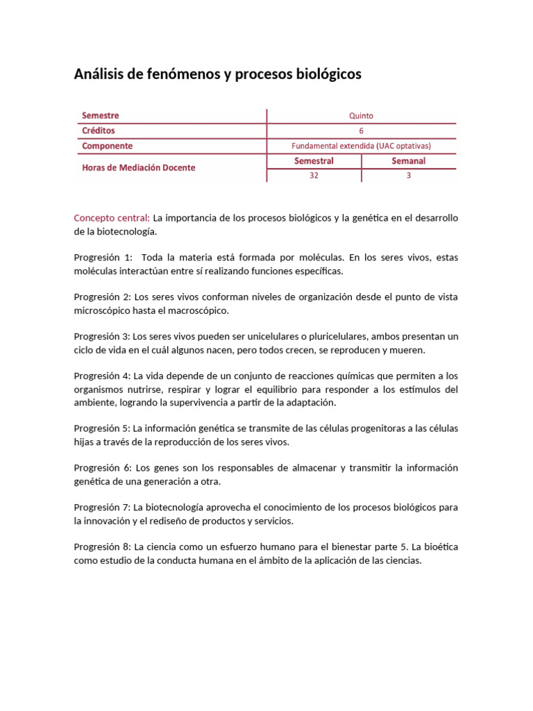 Análisis de Fenómenos y Procesos Biológicos | PDF