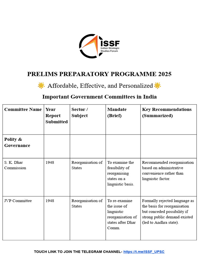 Key Indian Government Committees Overview | PDF
