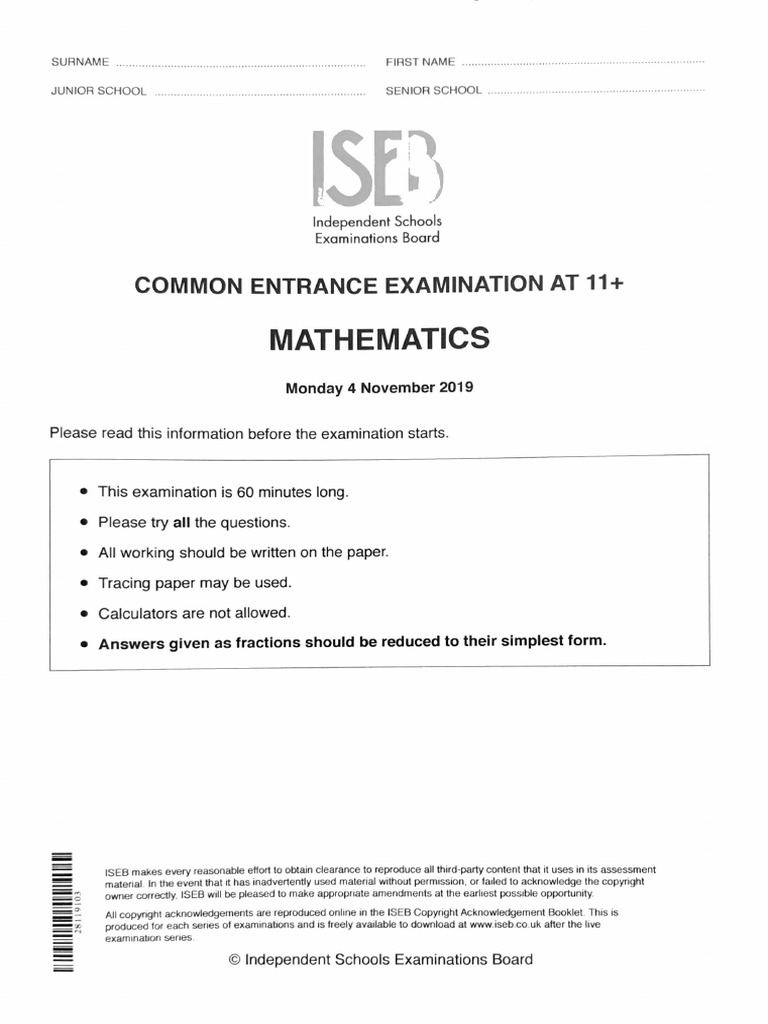 ISEB Nov 2019 Paper | PDF