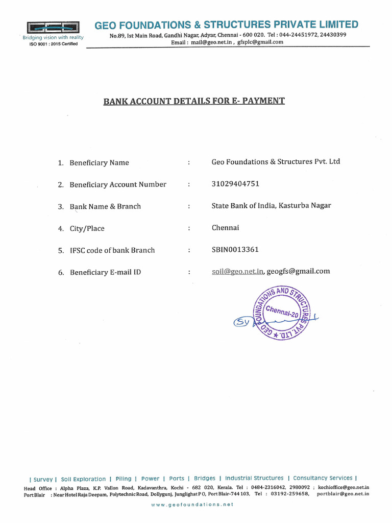 Bank Account Details | PDF
