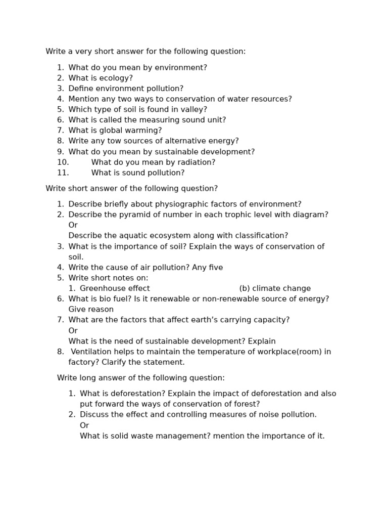 Environmental Science Questions and Answers | PDF