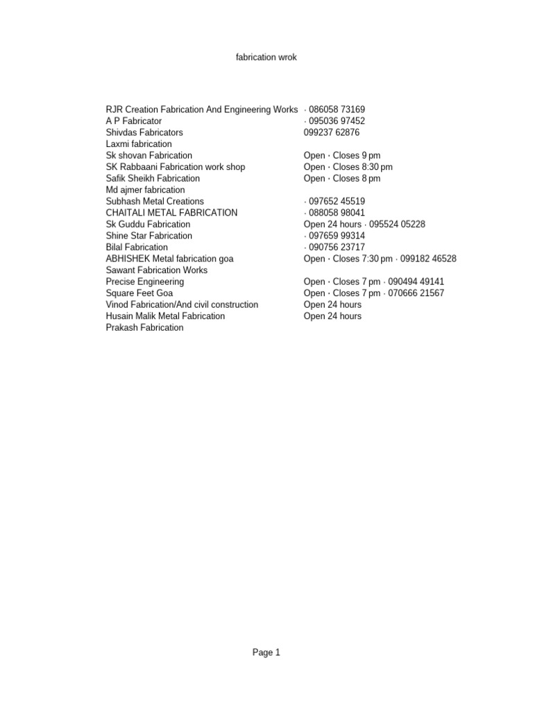 Goa Fabrication Companies Details | PDF